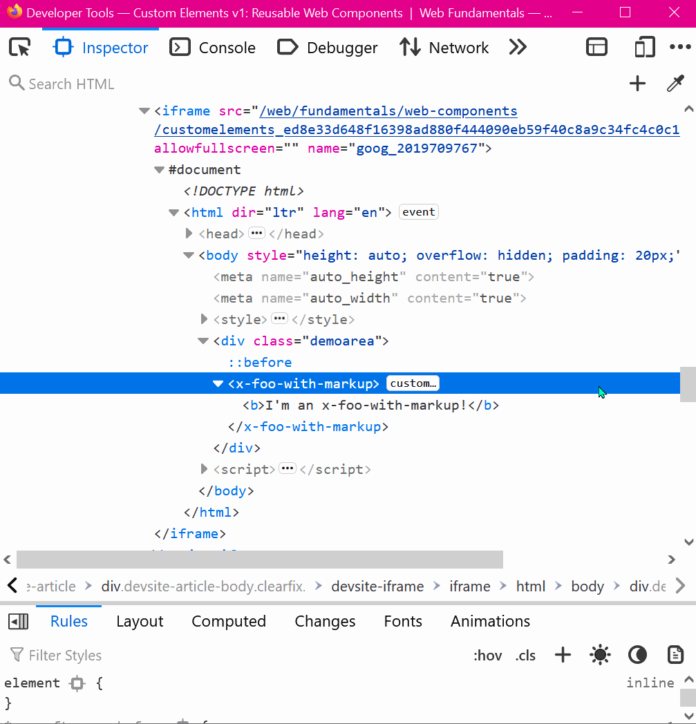 Webcomponents DevTools Tips